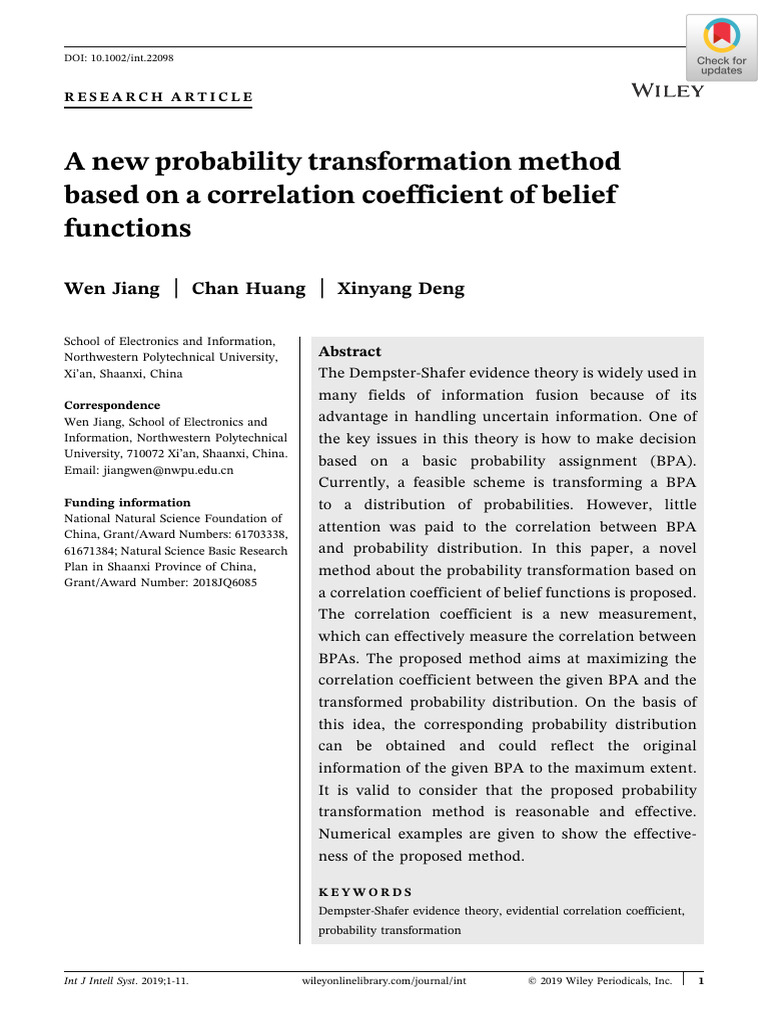 A New Probability Transformation Method | PDF | Probability | Evidence