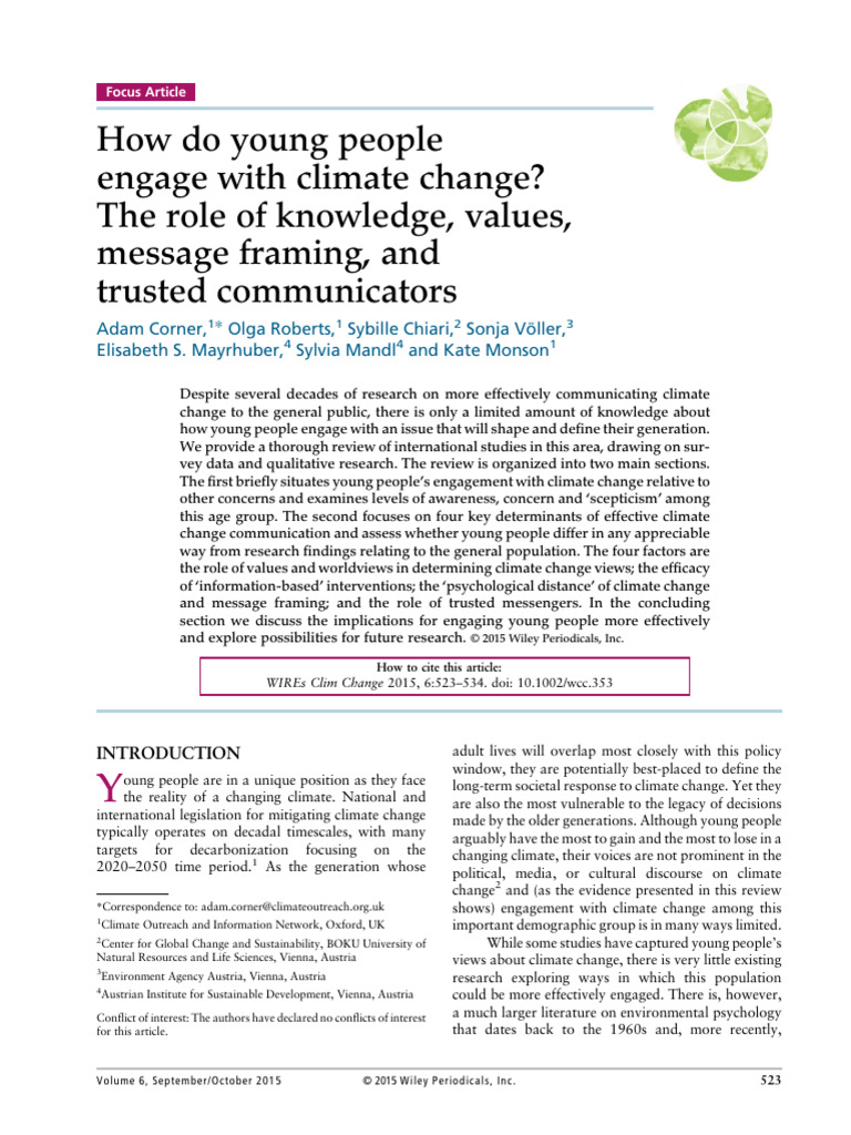 WIREs Climate Change - 2015 - Corner - How Do Young People Engage With ...
