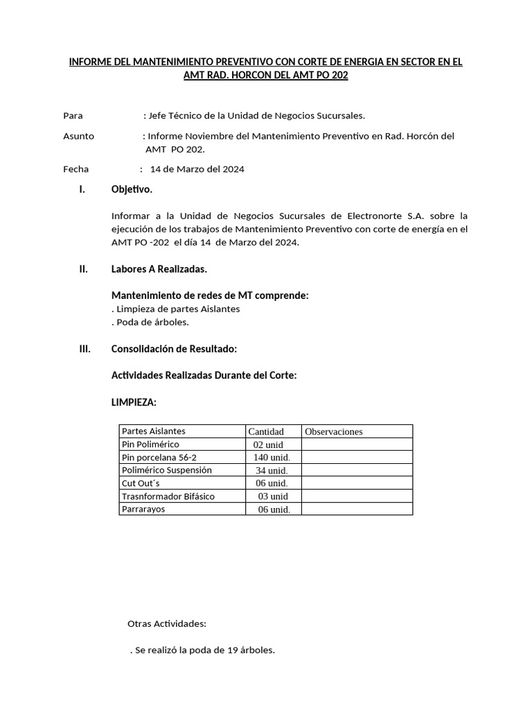 Informe Mantenimiento Preventivo AMT PO-202 | PDF