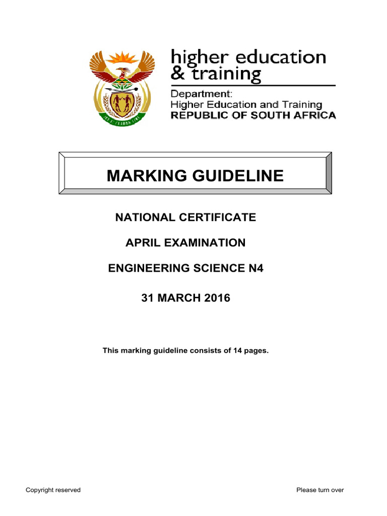 N4 Engineering Science April 2016 Memorandum 1 | PDF | Kinetic Energy ...
