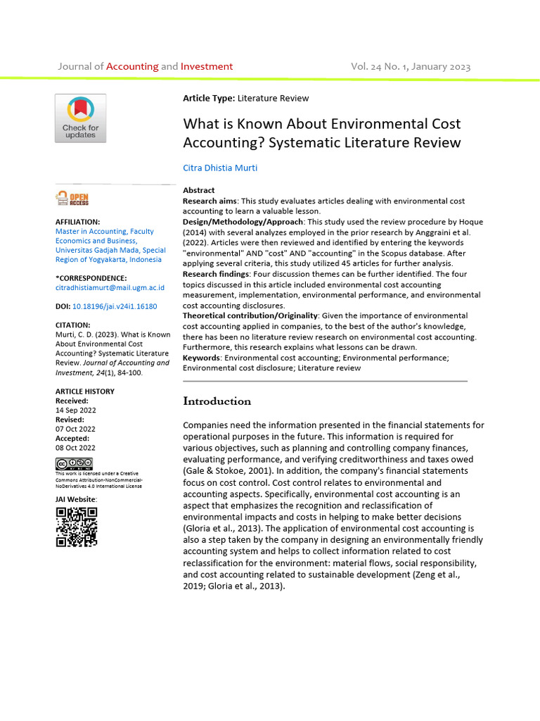 Environmental Cost Accounting Review | PDF | Sustainability | Cost ...