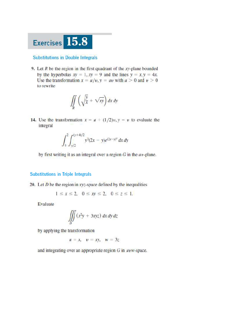 Exercise Sheet on 15.8 Substitutions in Multiple Integrals Solution | PDF