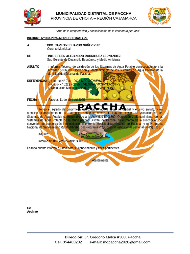 Informe Nro 044 SGDE VALIDACION DE SISTEMAS CONVENIO OPERACION Y MANTENIMIENTO | PDF