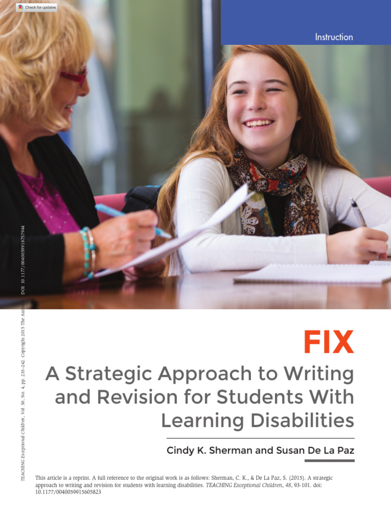 FIX A Strategic Approach To Writing and Revision For Students With ...