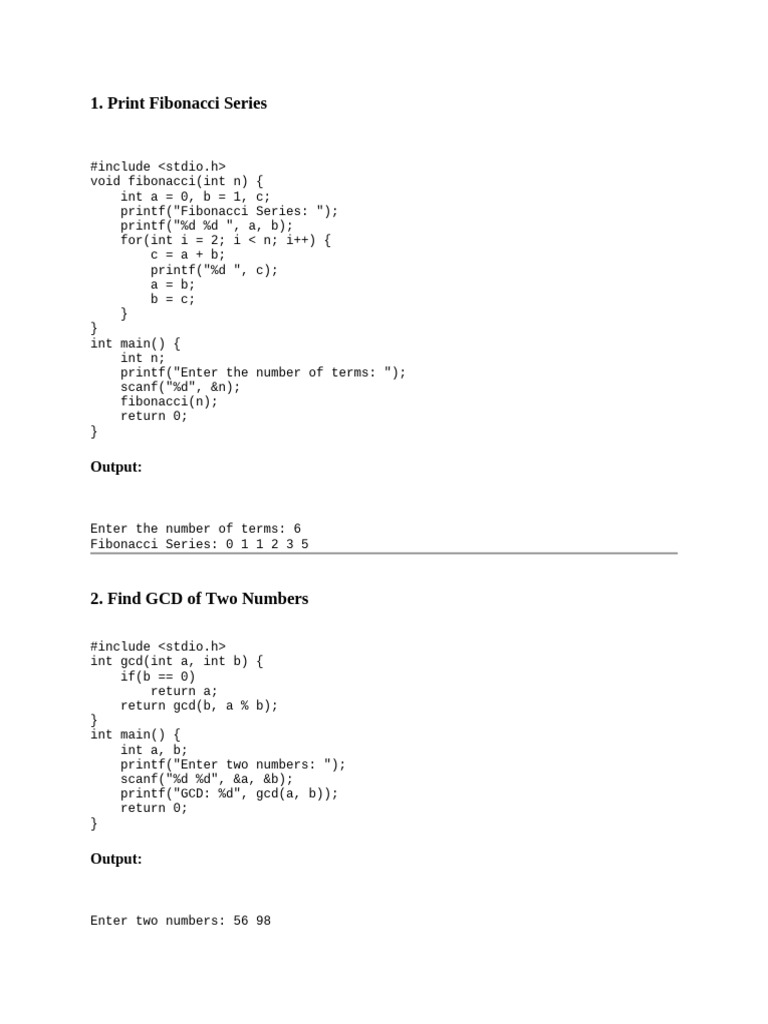 C Lab Prorams With Output | PDF | Pointer (Computer Programming) | Integer (Computer Science)