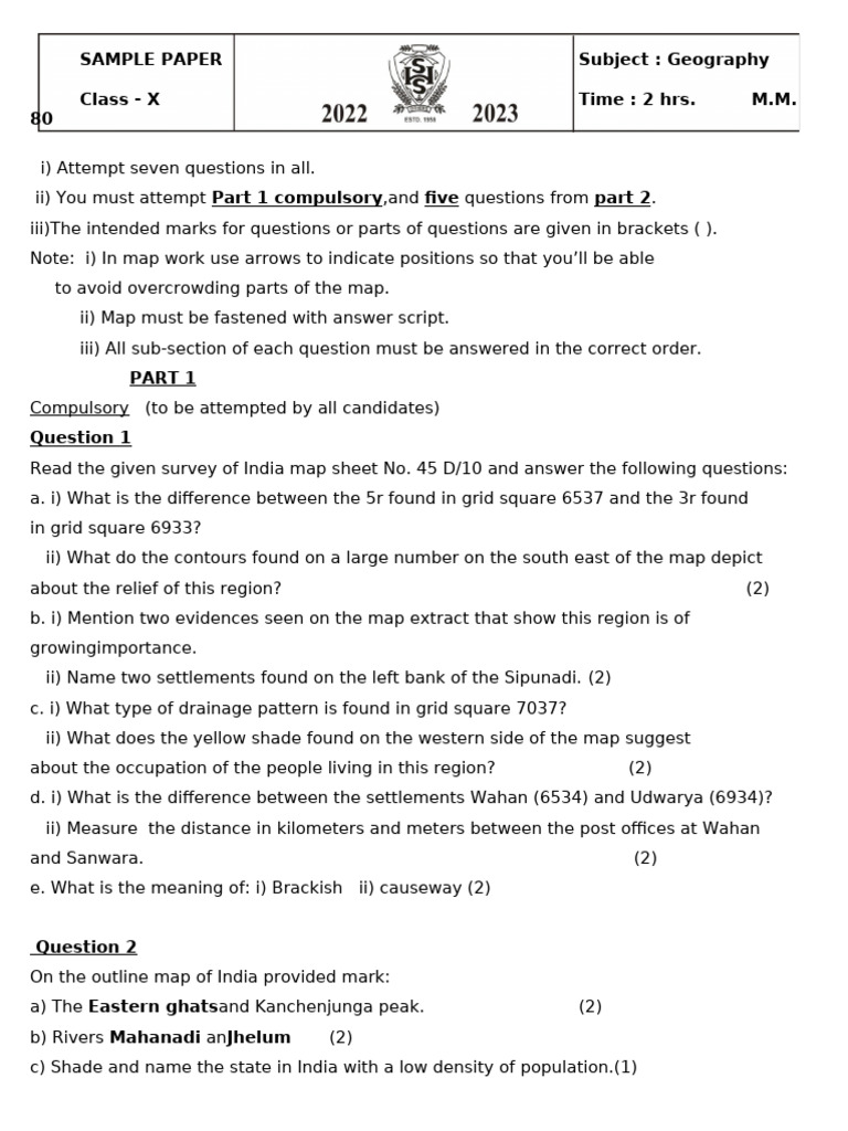 Geography - Sample Paper | PDF | Waste | Trees