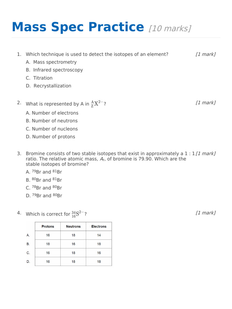 Mass - Spec - Practice Exam Questions | PDF