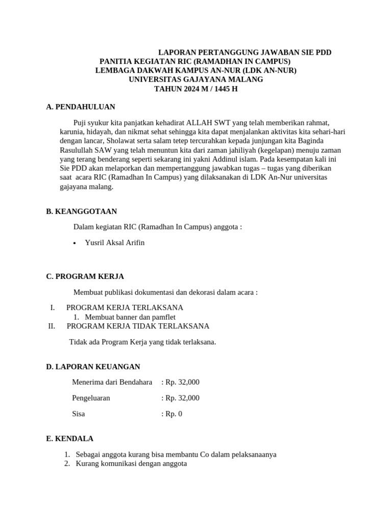 LAPORAN PERTANGGUNG JAWABAN SIE PDD | PDF