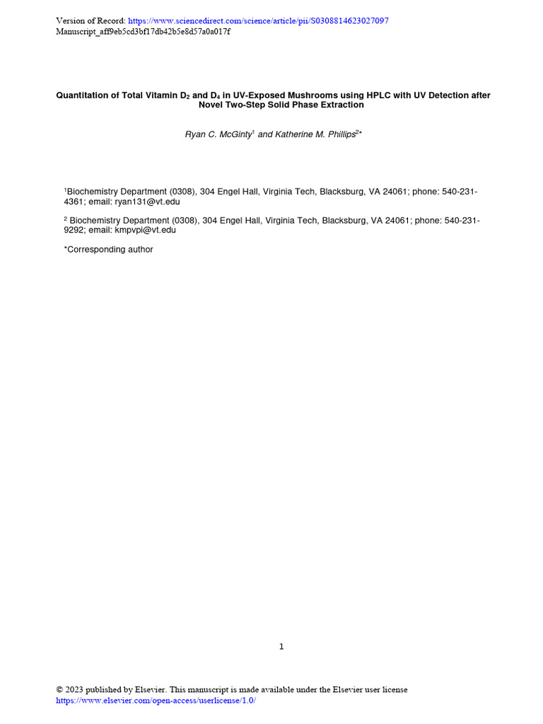 Quantitation of Total Vitamin D and D in UV-Exposed Mushrooms Using HPLC With UV Detection After ...