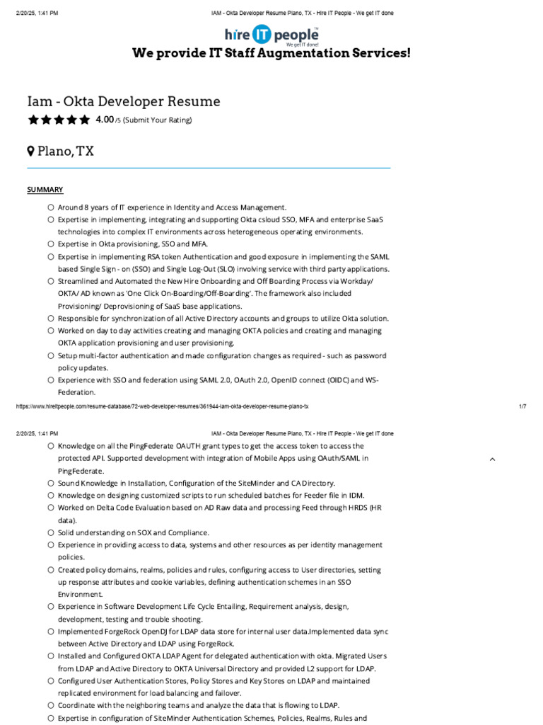 IAM - Okta Developer Resume | PDF | Active Directory | Computing