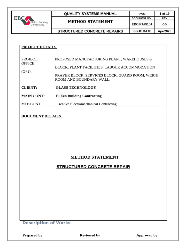 Method of Statment For Concrete Repair | PDF | Concrete | Personal ...