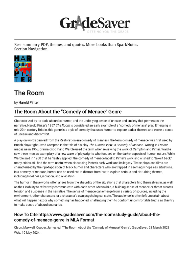 The Room About The "Comedy of Menace" Genre - GradeSaver | PDF | Comedy