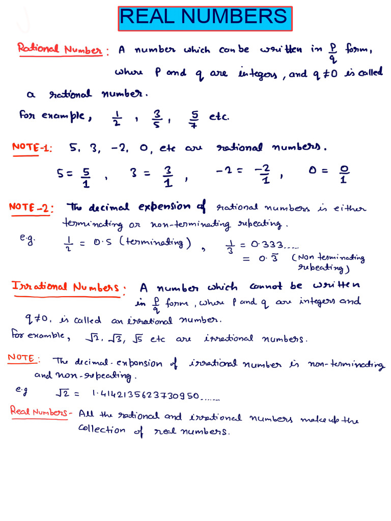 10th-1 Real Numbers (Conceptual Notes) | PDF | Factorization | Prime Number