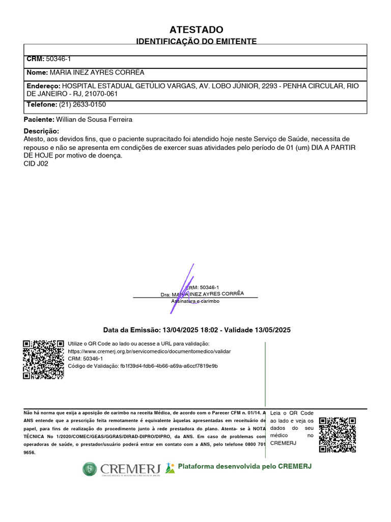 Atestado Médico de Repouso - Maria Inez | PDF