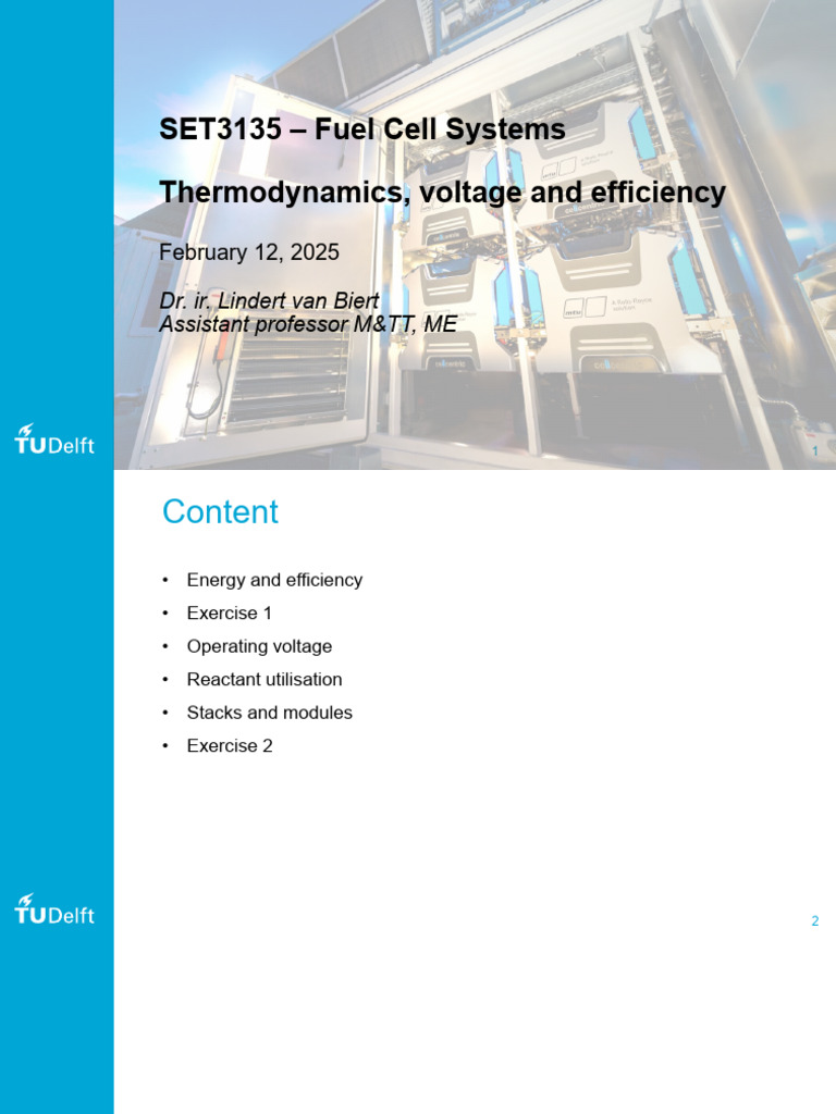 SET3135 - Thermodynamics, Voltage and Efficiency | PDF | Electrochemistry | Fuel Cell