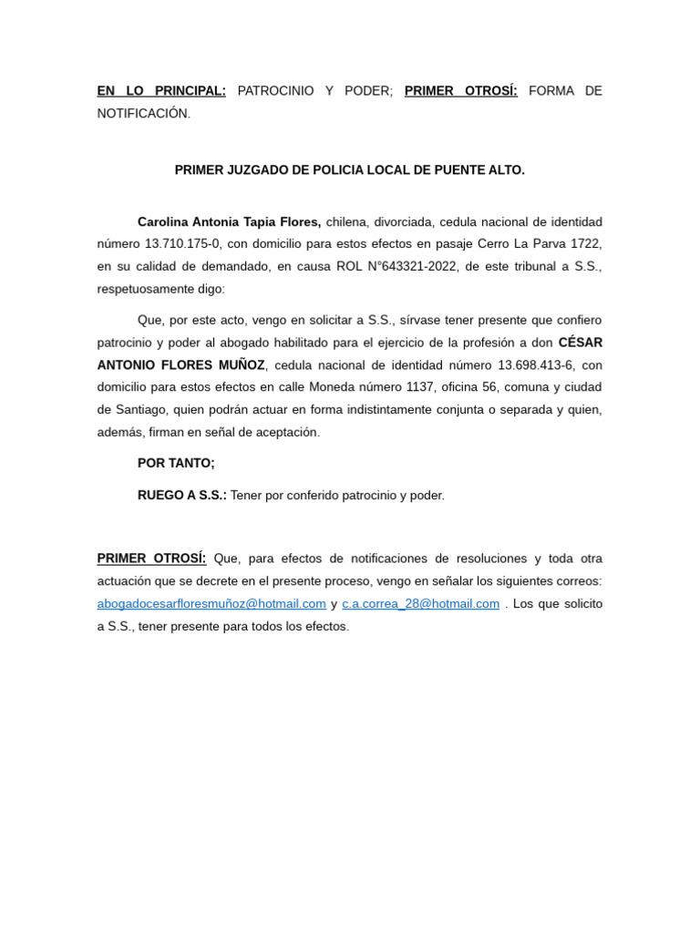 Patrocinio y Poder en Causa Judicial | PDF