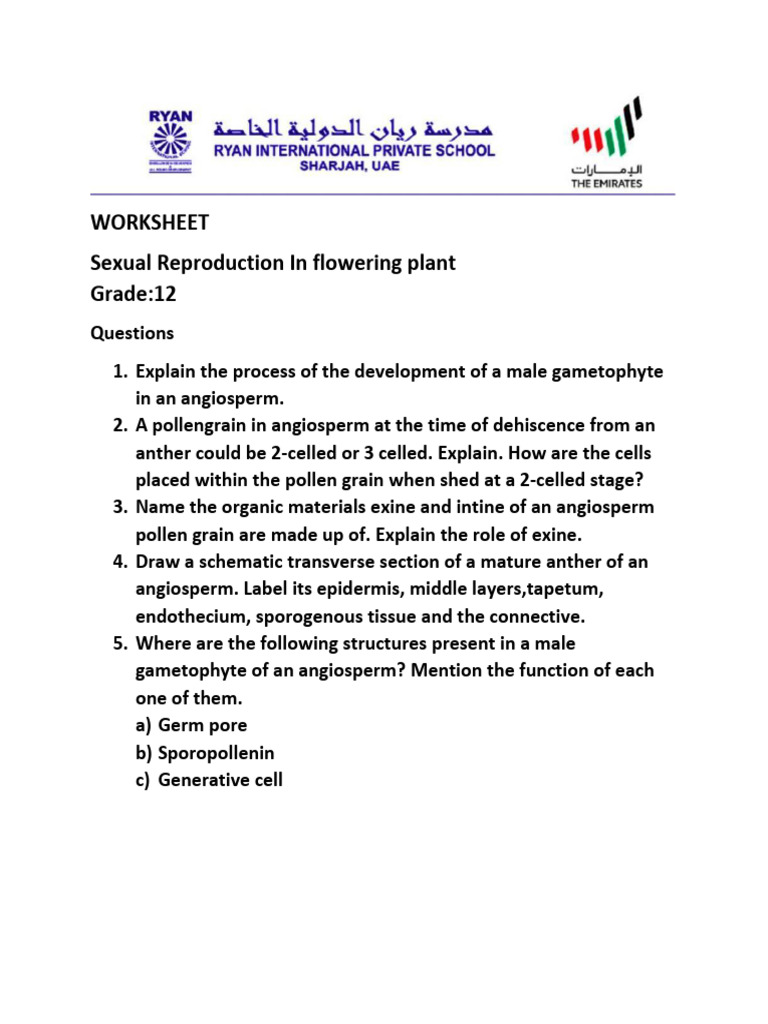 WORKSHEET Sexual reproduction in flowering plant new | PDF