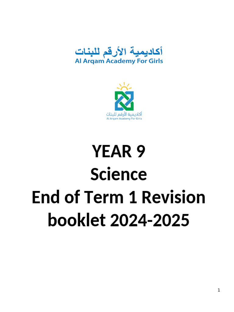 Y9 EOT1 Revision Booklet 2024-2025 | PDF | Biology