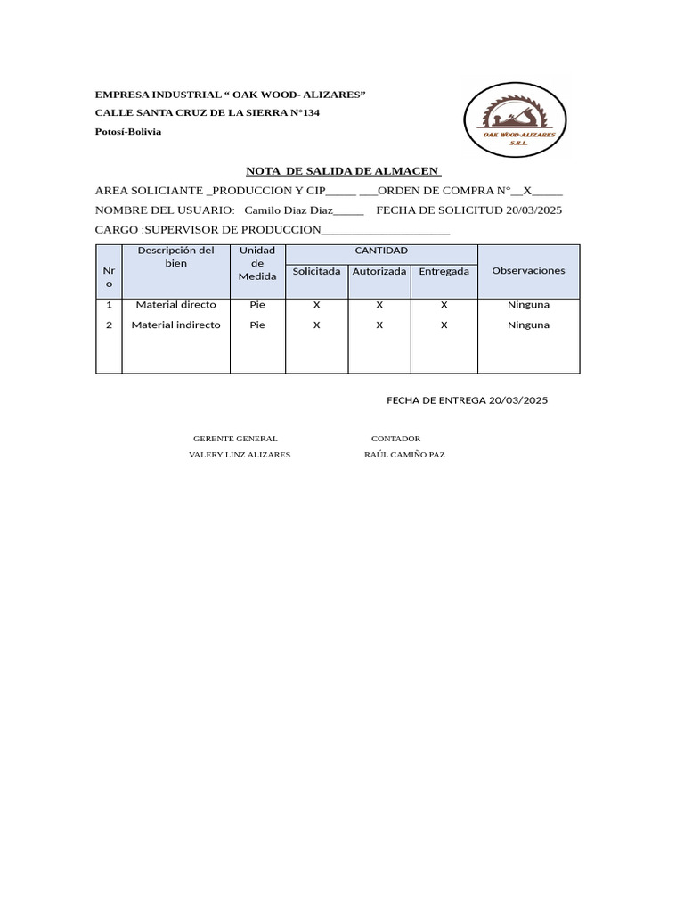 Nota de Salida de Almacen | PDF