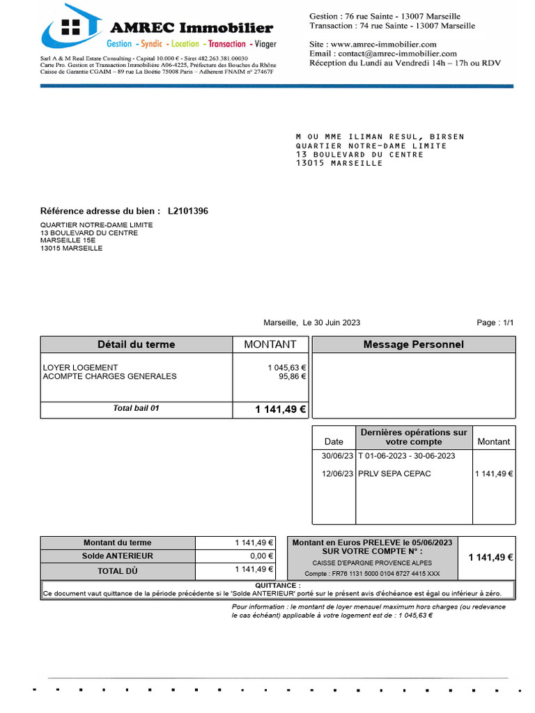 Quittance Loyer 06 2023 | PDF
