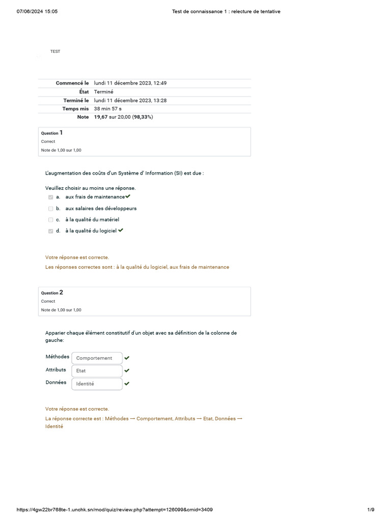 Analyse et conception orienté objet Test de connaissance 1 _ relecture ...