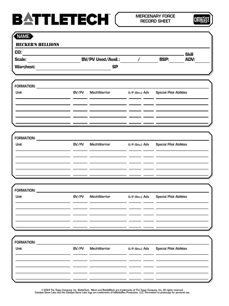 Mercenary Force Record Sheet | PDF