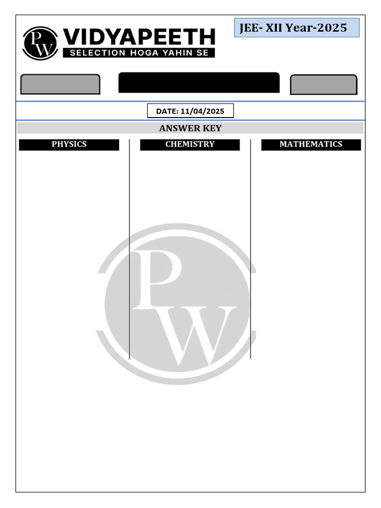 12th JEE Advanced - 2022 - Paper-1 - 11-04-2025 - Answer Key | PDF