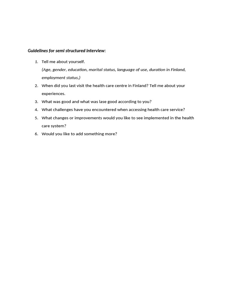 Semi Structure Interview Questionaire 21.04.22 | PDF