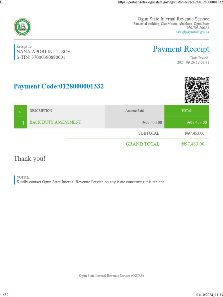 Nana Apori Back Duty Receipt 2 | PDF