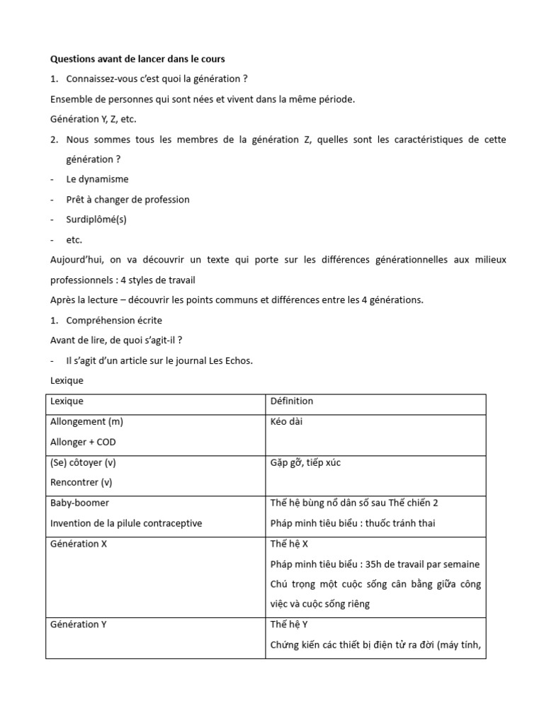 Questions Avant de Lancer Dans Le Cours | PDF