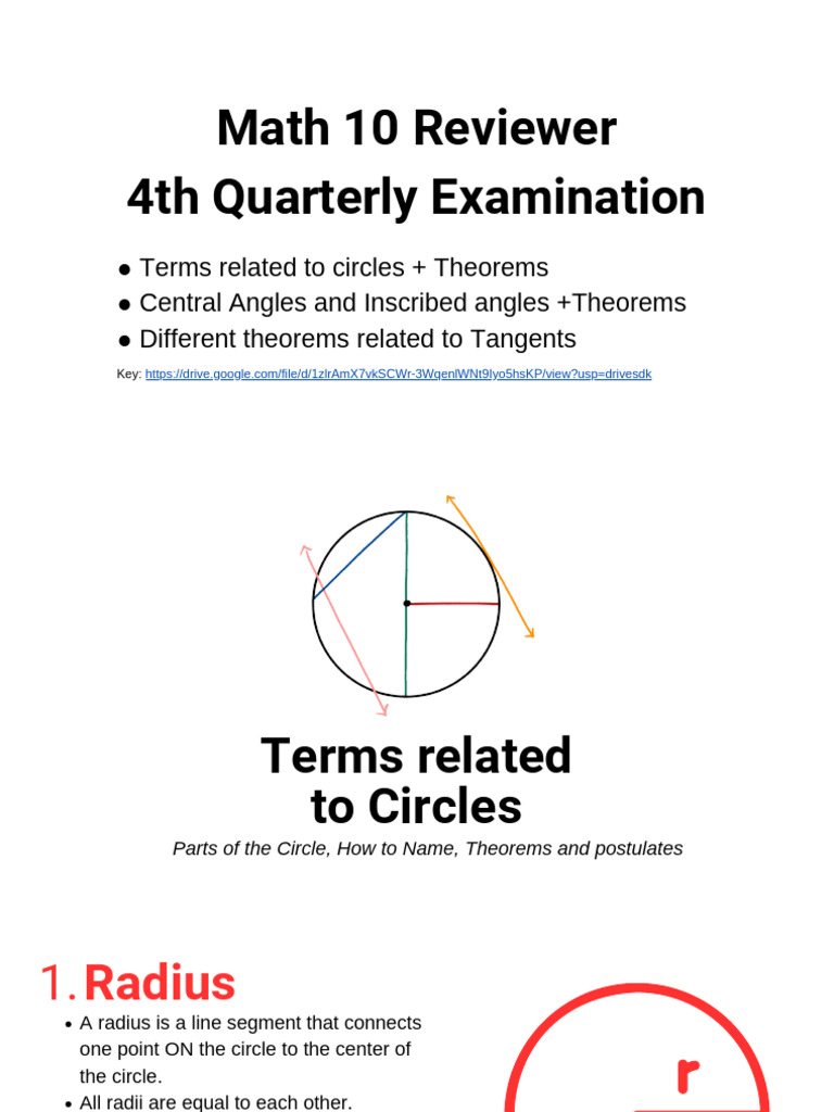 Math 10 Reviewer For 4th Quarter | PDF | Circle | Angle