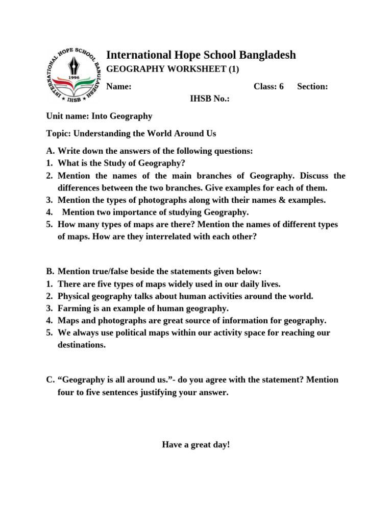Geography Unit 1 WS | PDF