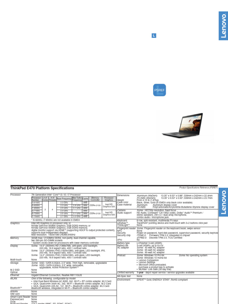 ThinkPad E470 20H1003Dplusplus | PDF | Computer Hardware | Computing