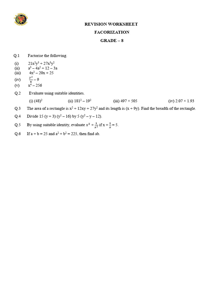 1734528559176_practice_worksheet_of_factorisation | PDF