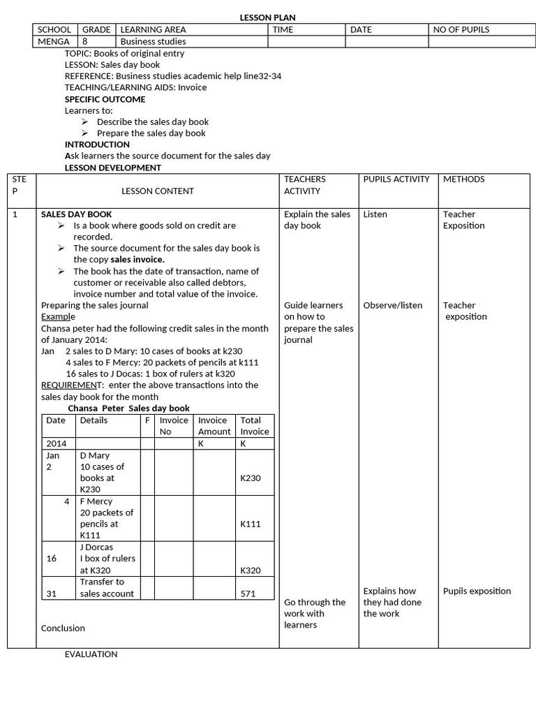 Sales Day Book Preparation Guide | PDF | Lesson Plan | Cognition