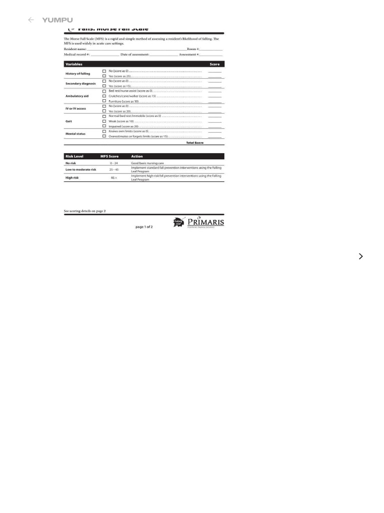 Falls - Morse Fall Scale - Primaris | PDF