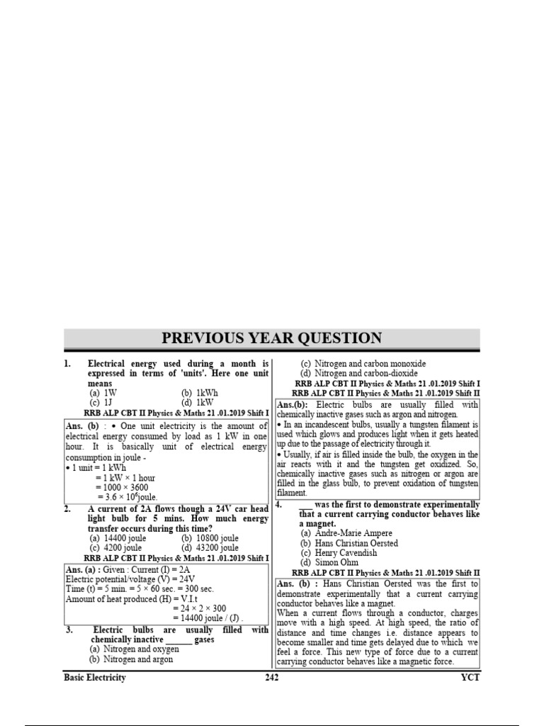 III Basic Electricity PYQ | PDF | Electric Current | Incandescent Light Bulb