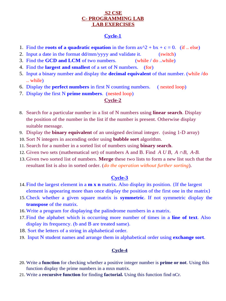 If .. Else Switch While Do While For While Do .. While Nested Loop Nested Loop | PDF | Matrix ...
