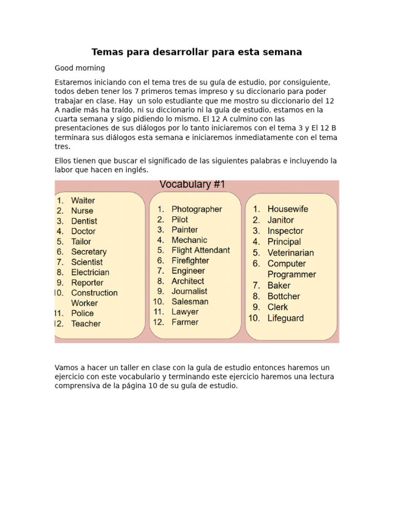 Topics To Develop For This Coming Week | PDF
