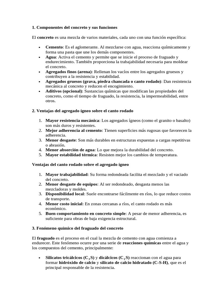 Componentes Del Concreto y Sus Funciones | PDF | Hormigón | Cemento
