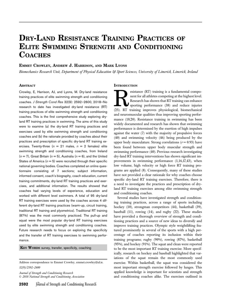 Dry Land Resistance Training Practices of Elite.22 | PDF | Strength ...