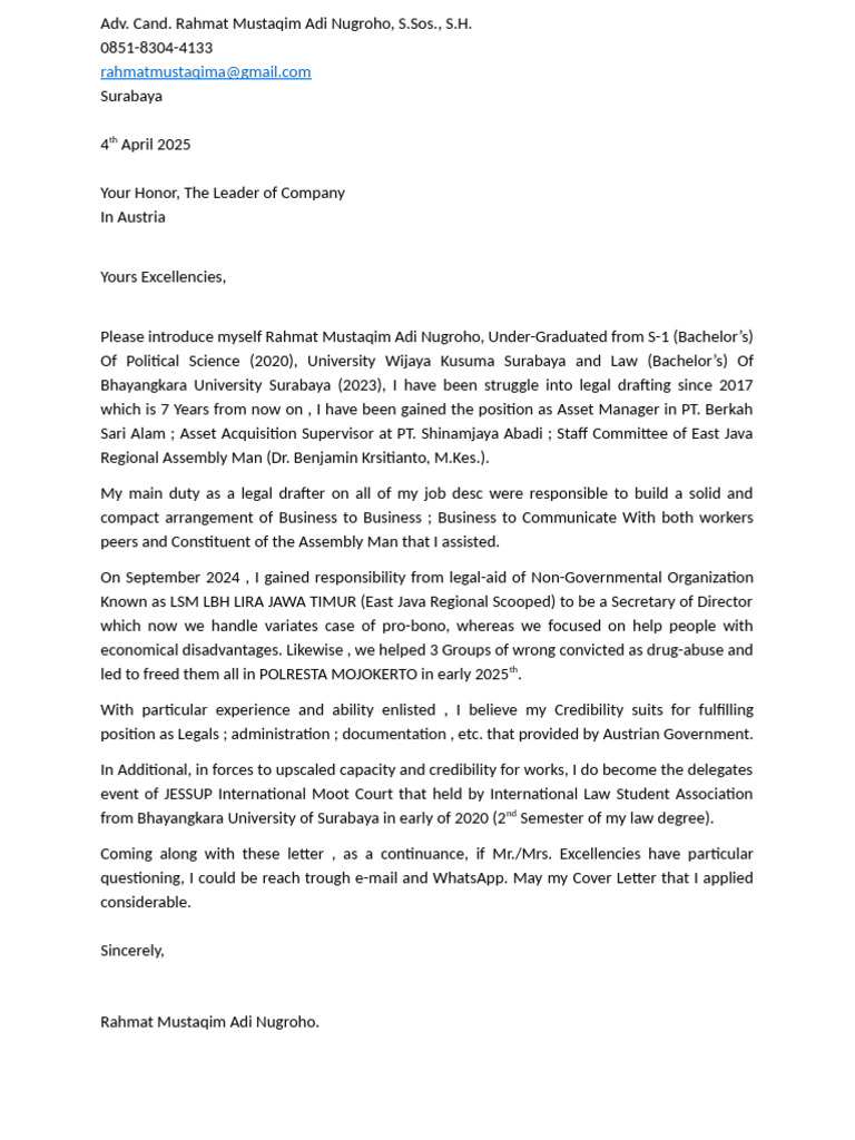 Cover Letter Austria | PDF