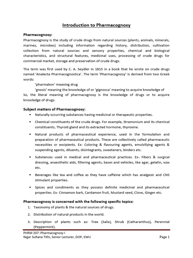 Intro To Pharmacognosy | PDF | Pharmacy | Pharmacognosy