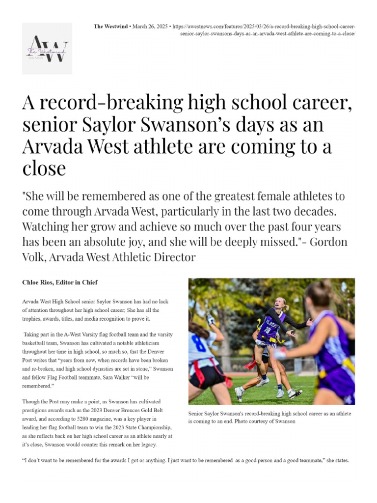 A Record Breaking High School Career Senior Saylor Swanson's Days As An ...