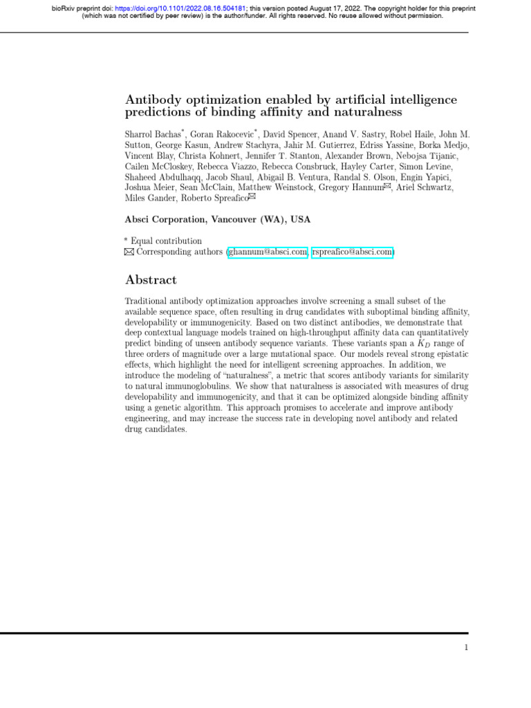 Antibody Optimization Enabled by Artificial Intelligence Predictions of Binding Affinity and ...