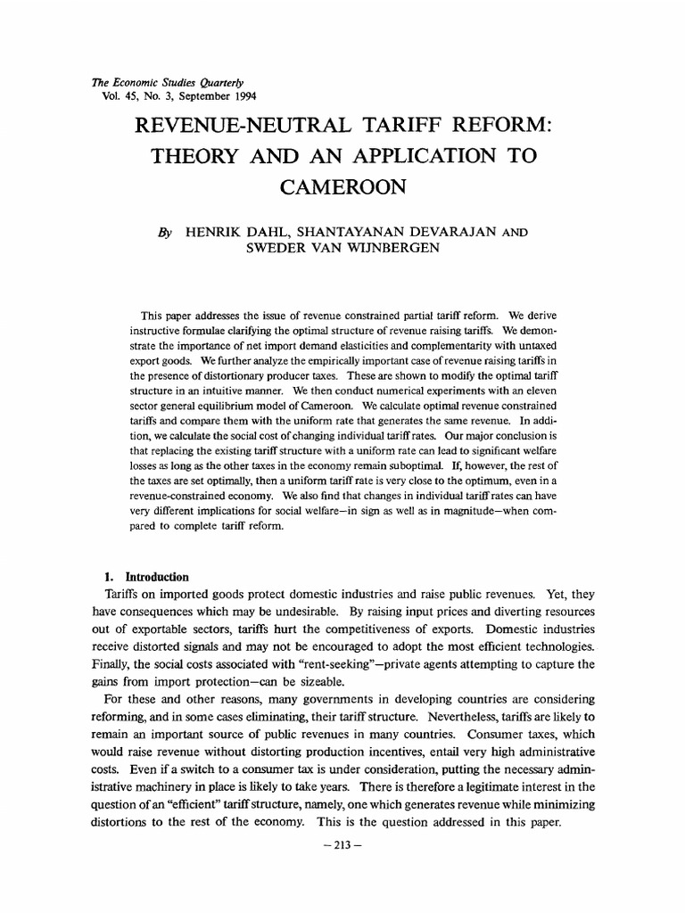 Revenue Neutral Tariff Reform Theory and | PDF | Taxes | Tariff