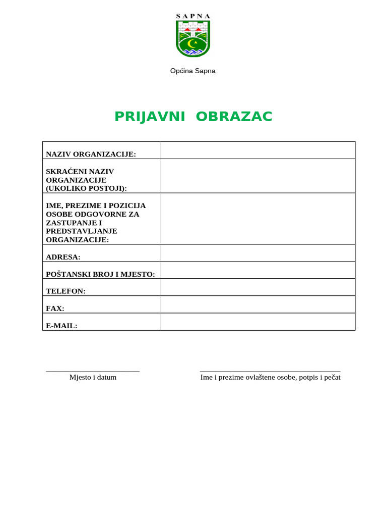 Prijavni Obrazac | PDF
