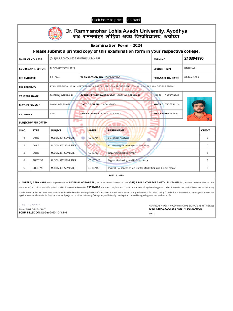 Dr. Rammanohar Lohia Avadh University, Ayodhya. | PDF