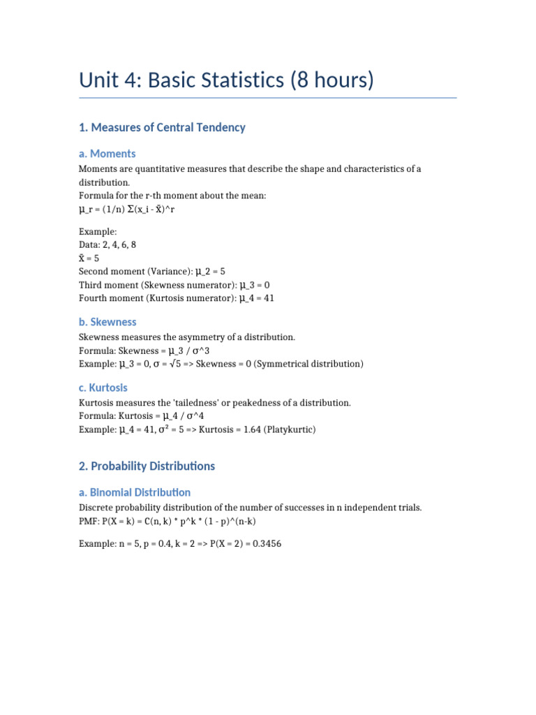 Unit 4 Basic Statistics Detailed Notes | PDF