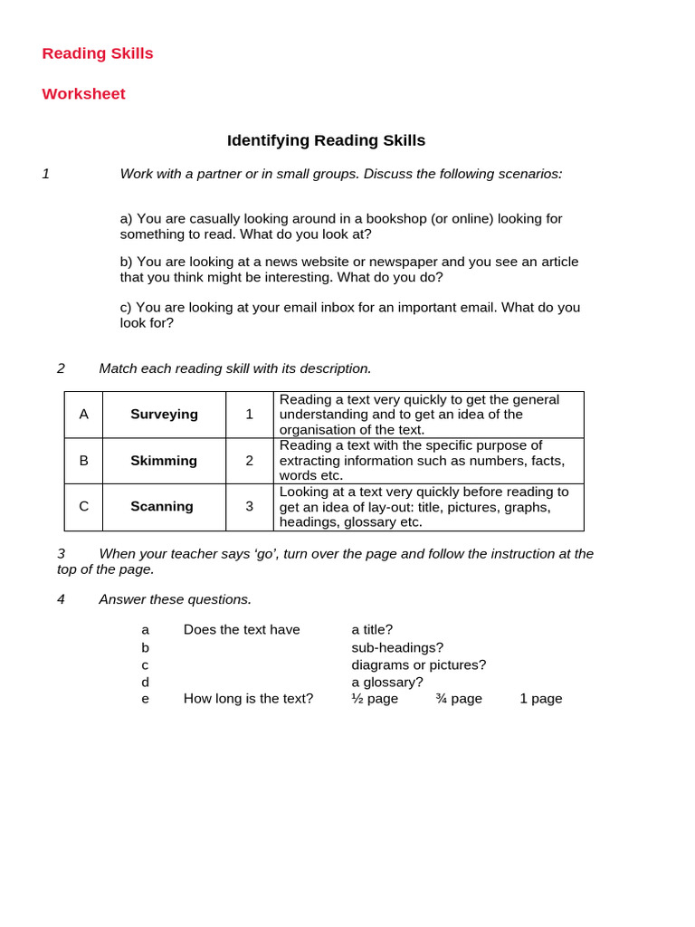Develop Reading Skill-Worksheet | PDF